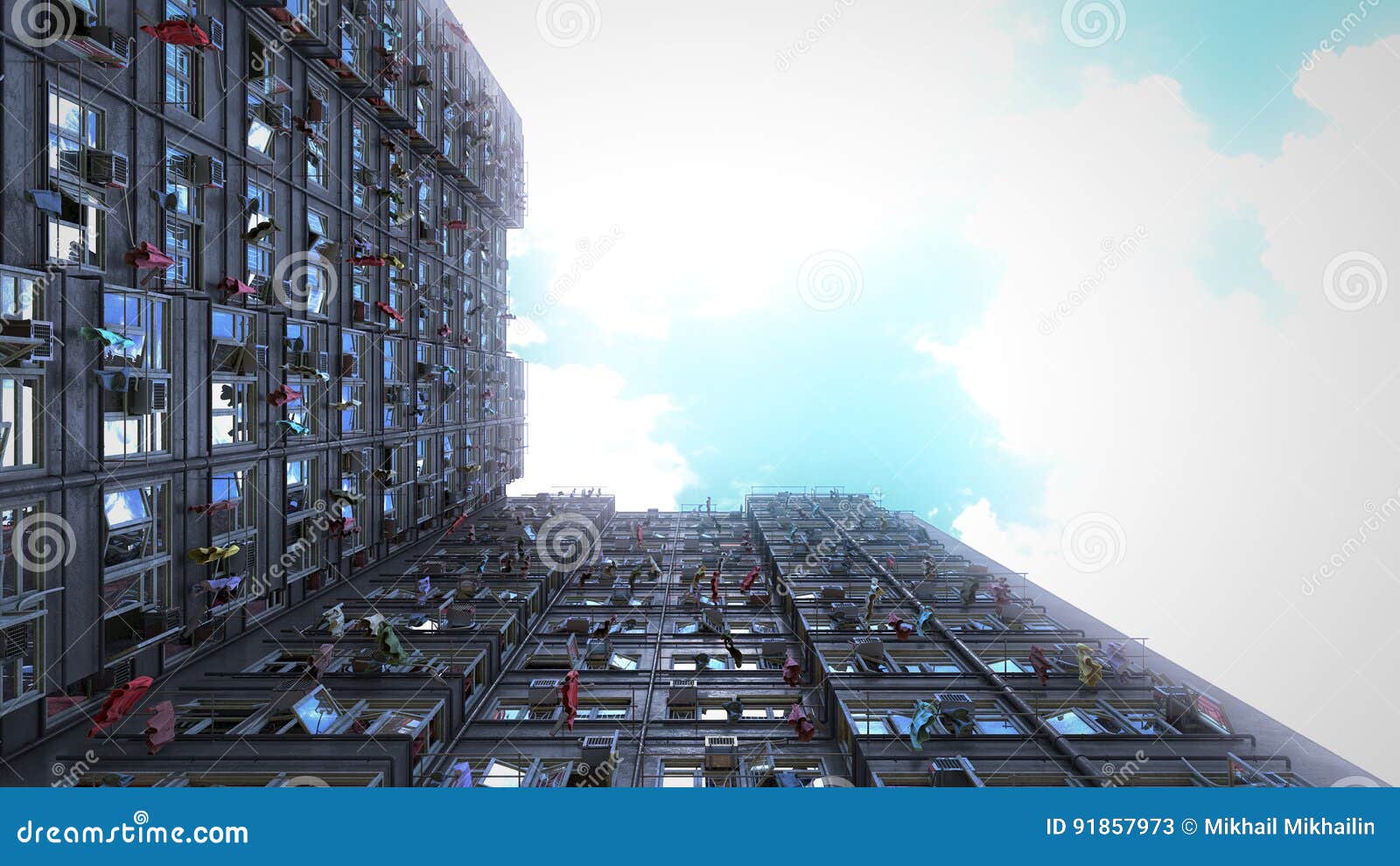 Poor Apartment Houses Perspective View of the Sky. 3d Rendering, 4k ...