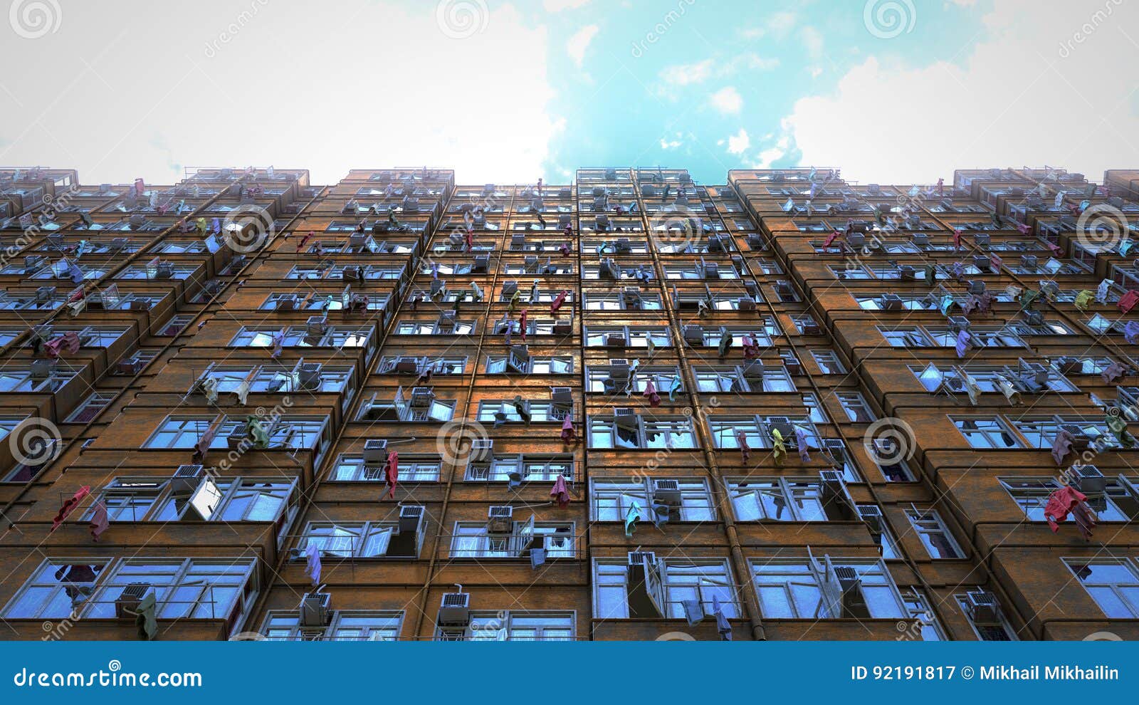 Poor Apartment Houses Perspective View of the Sky. 3d Rendering, 4k ...