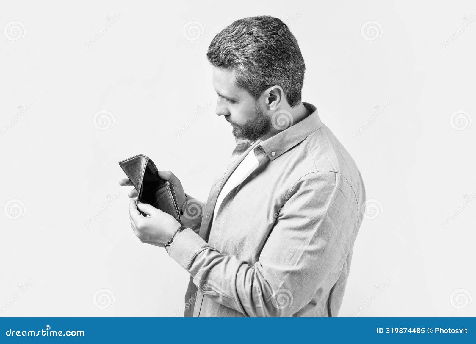 Poor Bankrupt Man with Wallet Isolated on Studio Background. Bankrupt ...