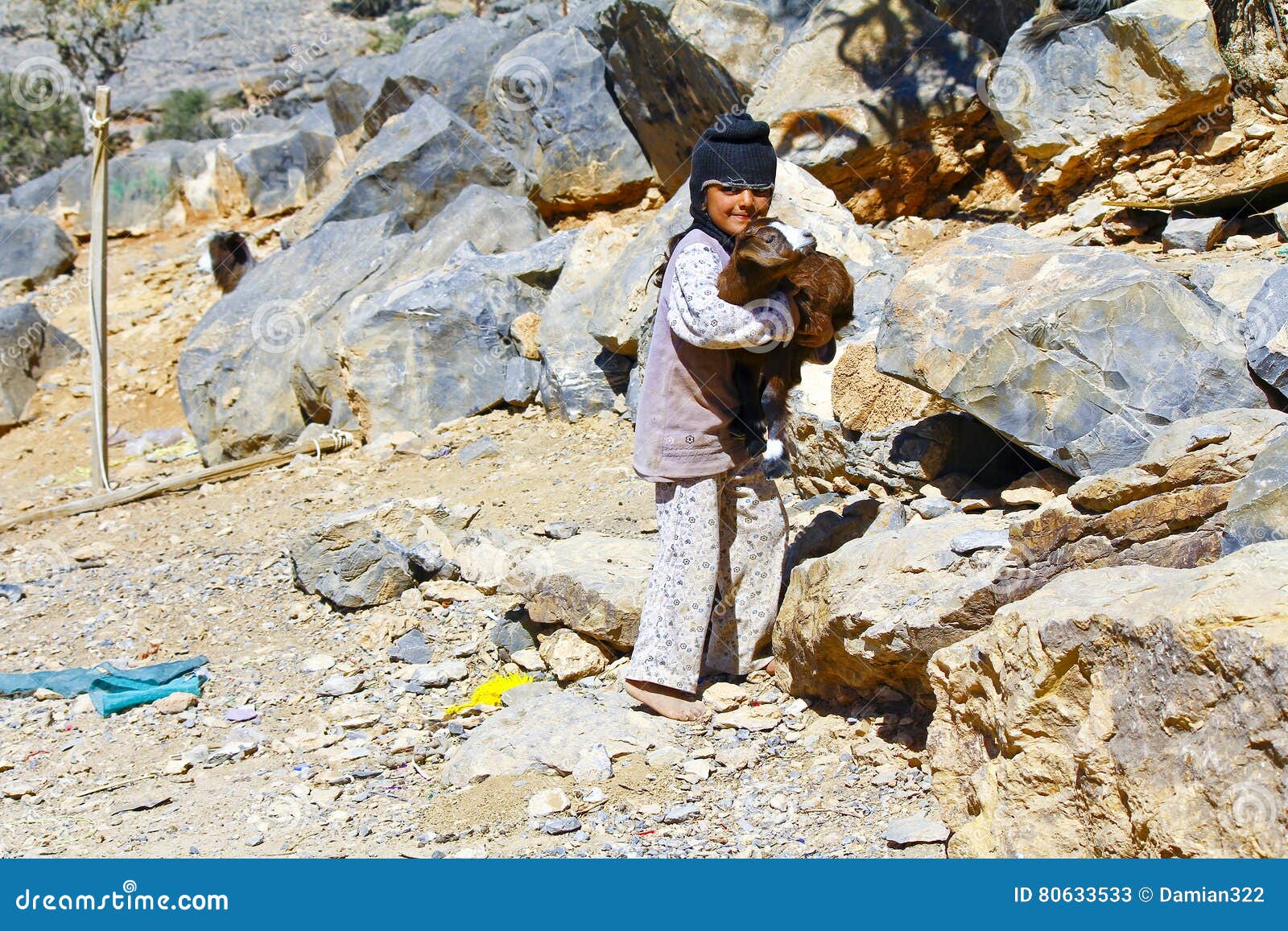 Poor Bedouin Girl with the Goat Editorial Stock Photo - Image of middle ...