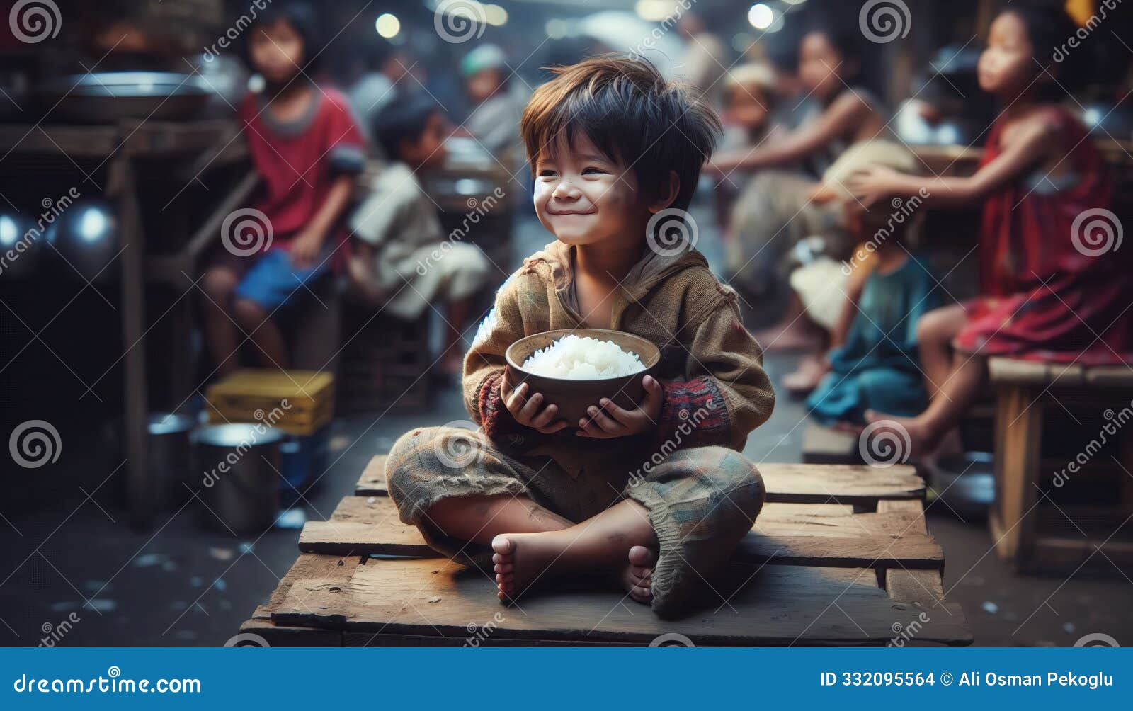 A poor boy eating stock illustration. Illustration of girl - 332095564