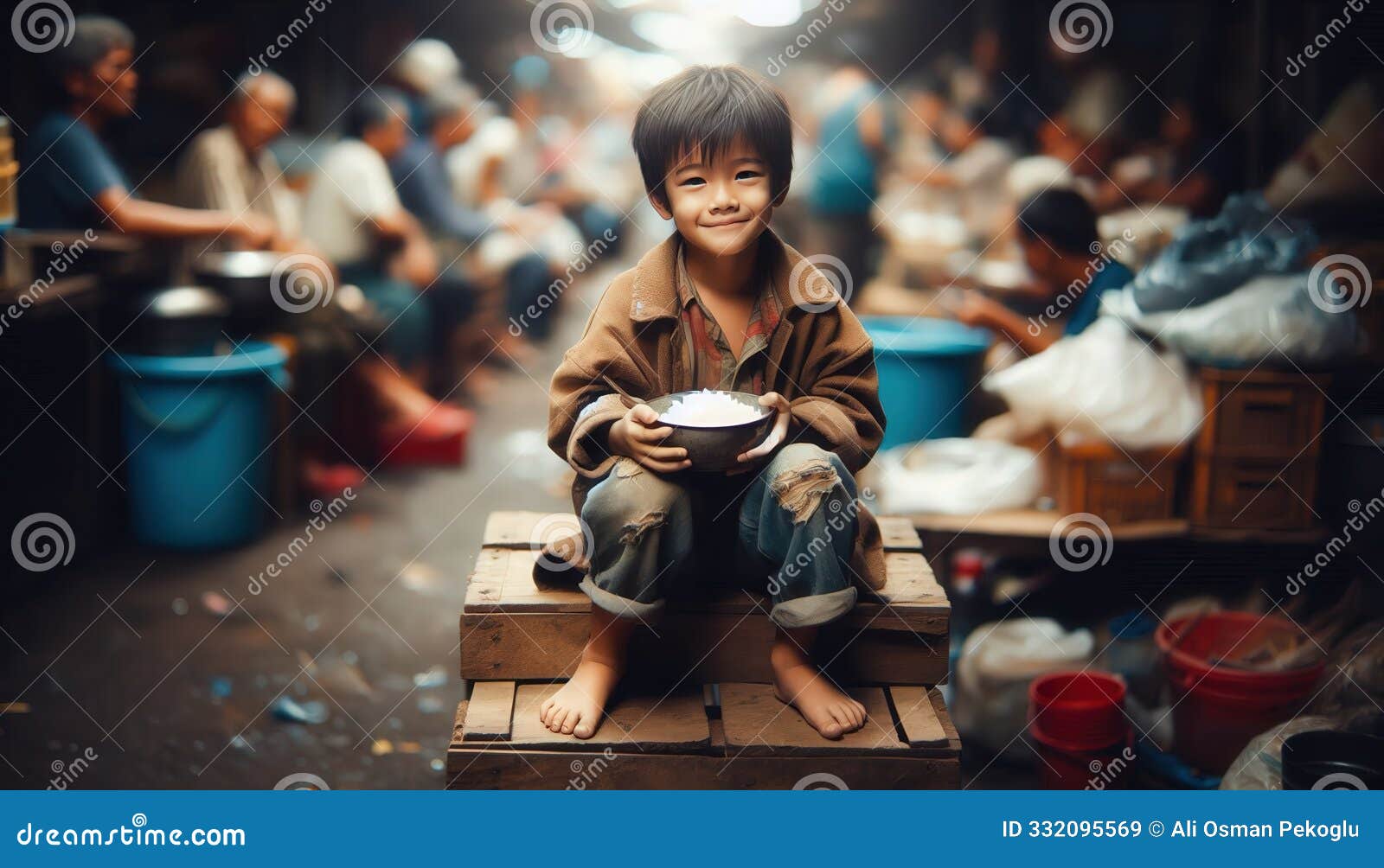 A poor boy eating stock illustration. Illustration of poor - 332095569
