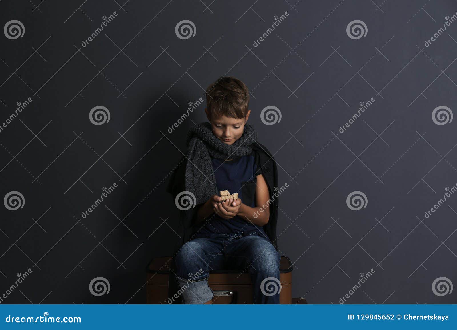 Poor Boy with Pieces of Bread Stock Photo - Image of failure, beggar ...