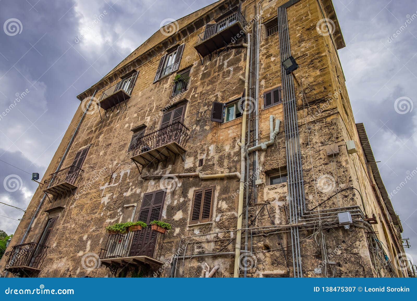 Poor Brick House Wall and Windows in Europe Stock Image - Image of ...