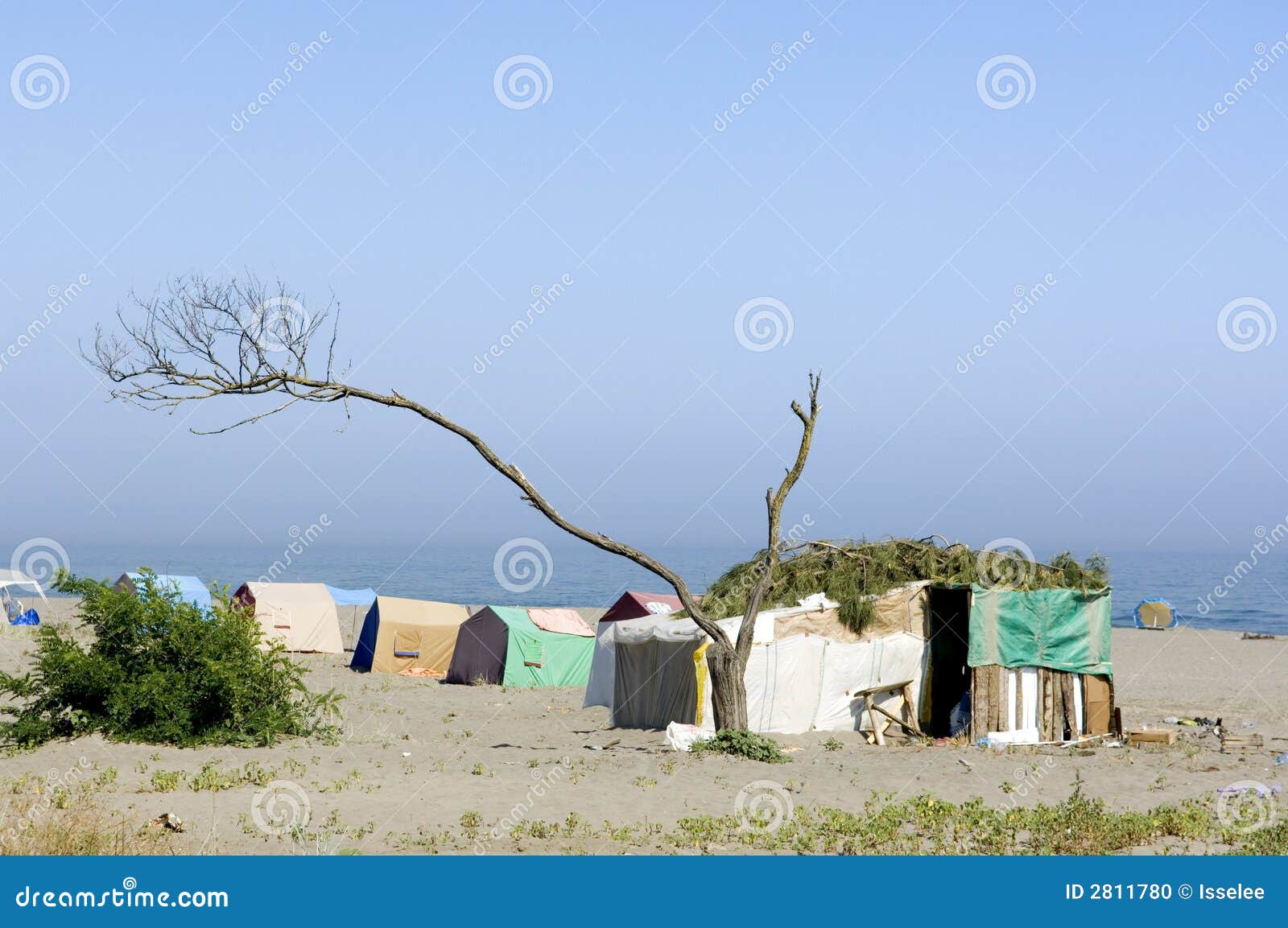 Poor camp on the beach stock photo. Image of skyline, plastic - 2811780