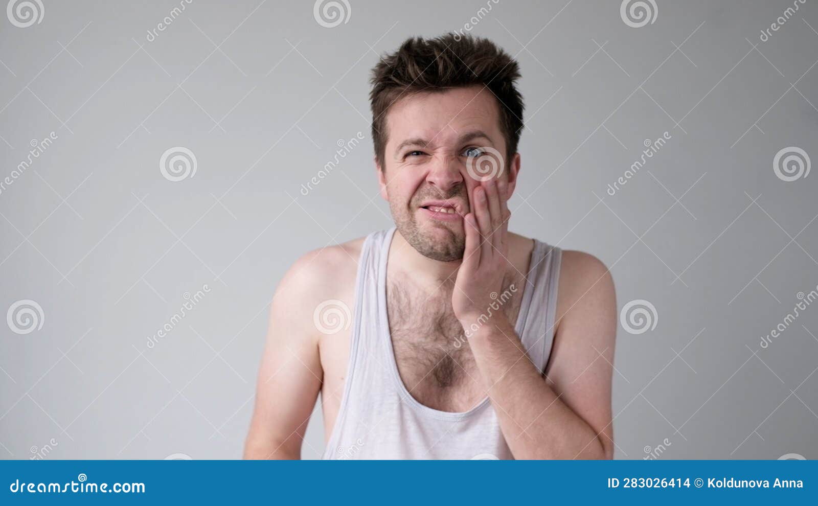 Poor Caucasian Man Has a Toothache. Studio Shot Stock Photo - Image of ...
