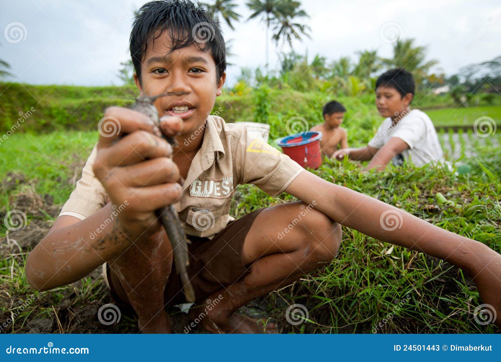 Poor Child Catches Small Fish in a Ditch Editorial Stock Photo - Image ...