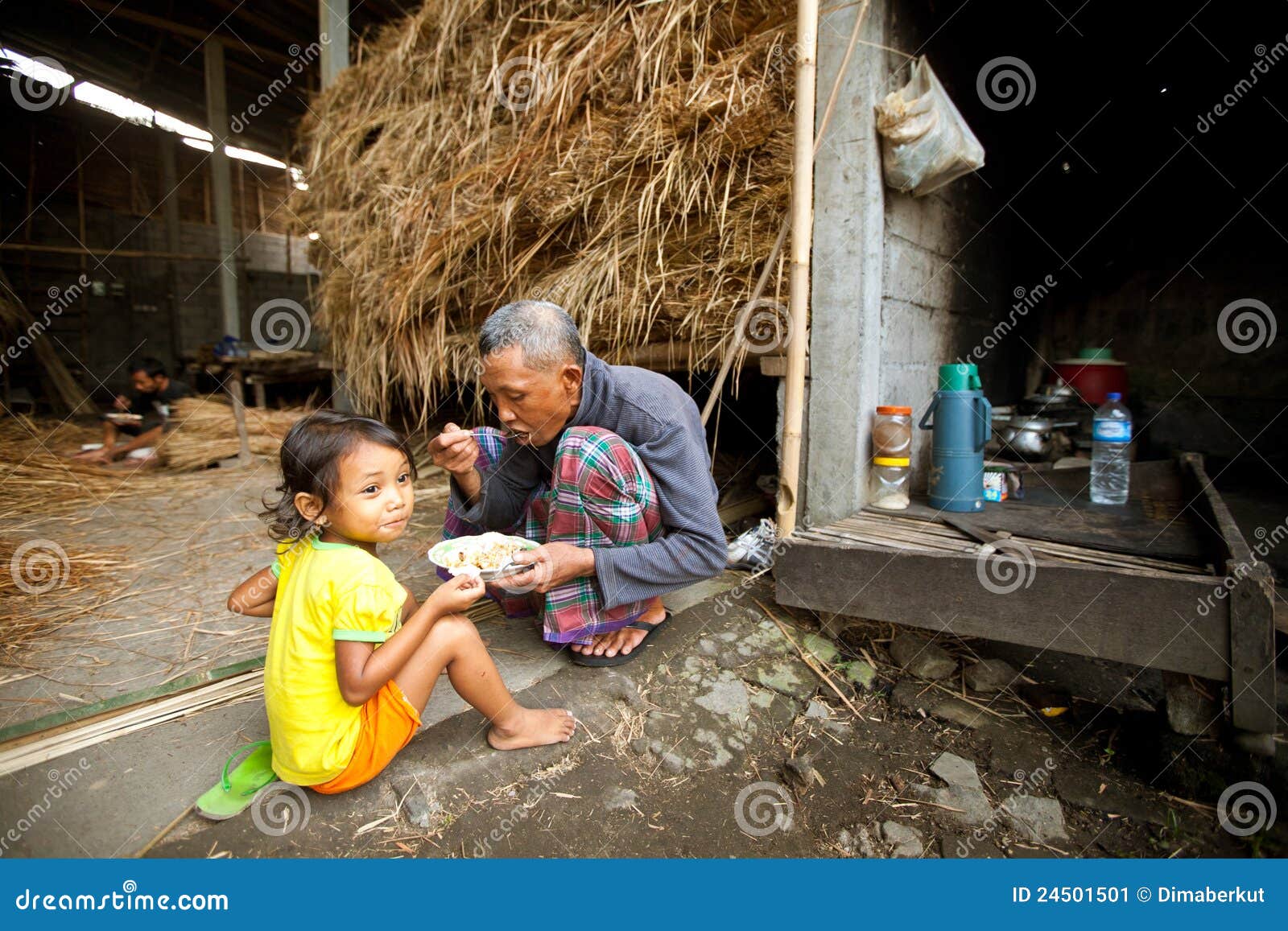 Poor Child Eats with His Father Editorial Photo - Image of food ...