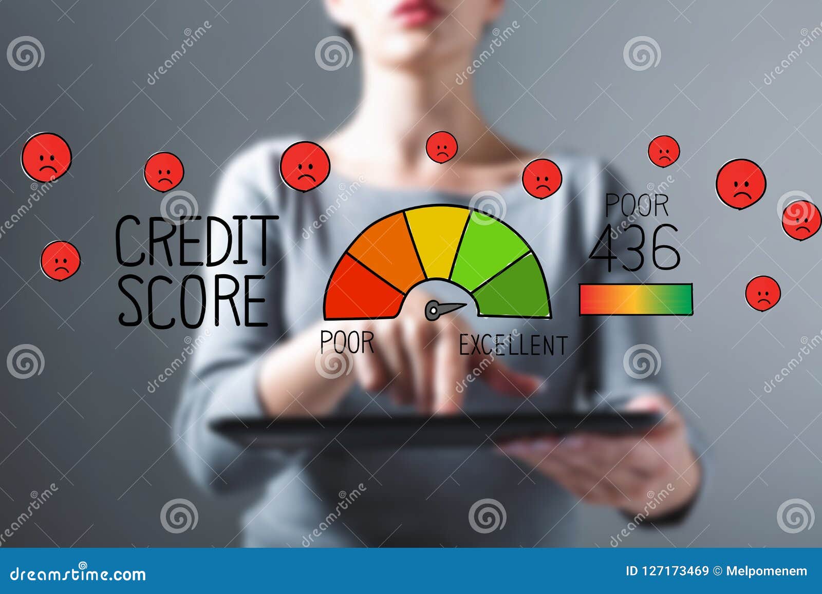 Poor Credit Score with Woman Using a Tablet Stock Image - Image of tech ...