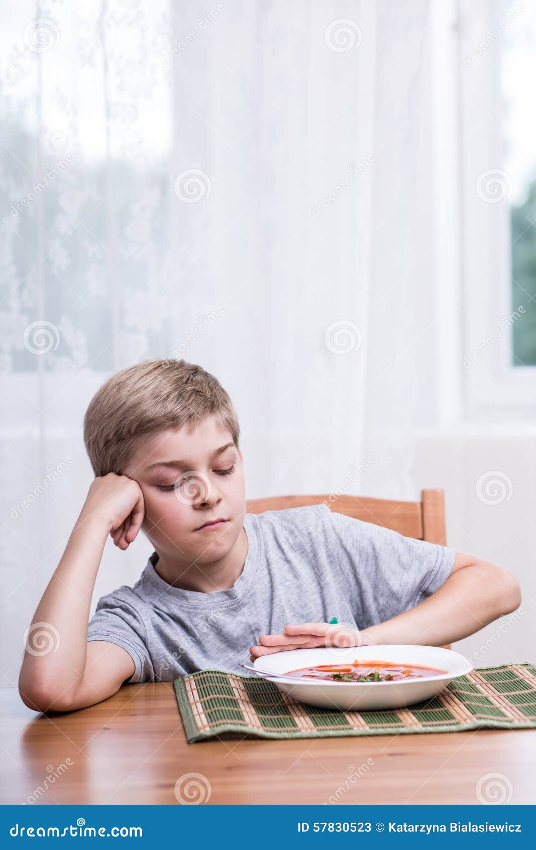 Poor Eater Refusing Tomato Soup Stock Image - Image of schoolboy, lunch ...