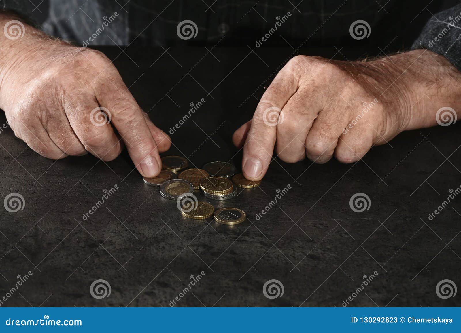 Poor Elderly Man Counting Coins at Table Stock Image - Image of charity ...