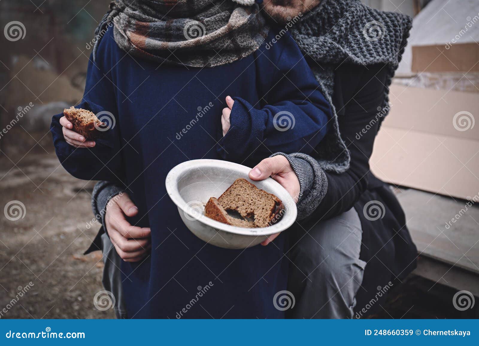 Poor Father and Child with Bread at Dump, Closeup Stock Image - Image ...