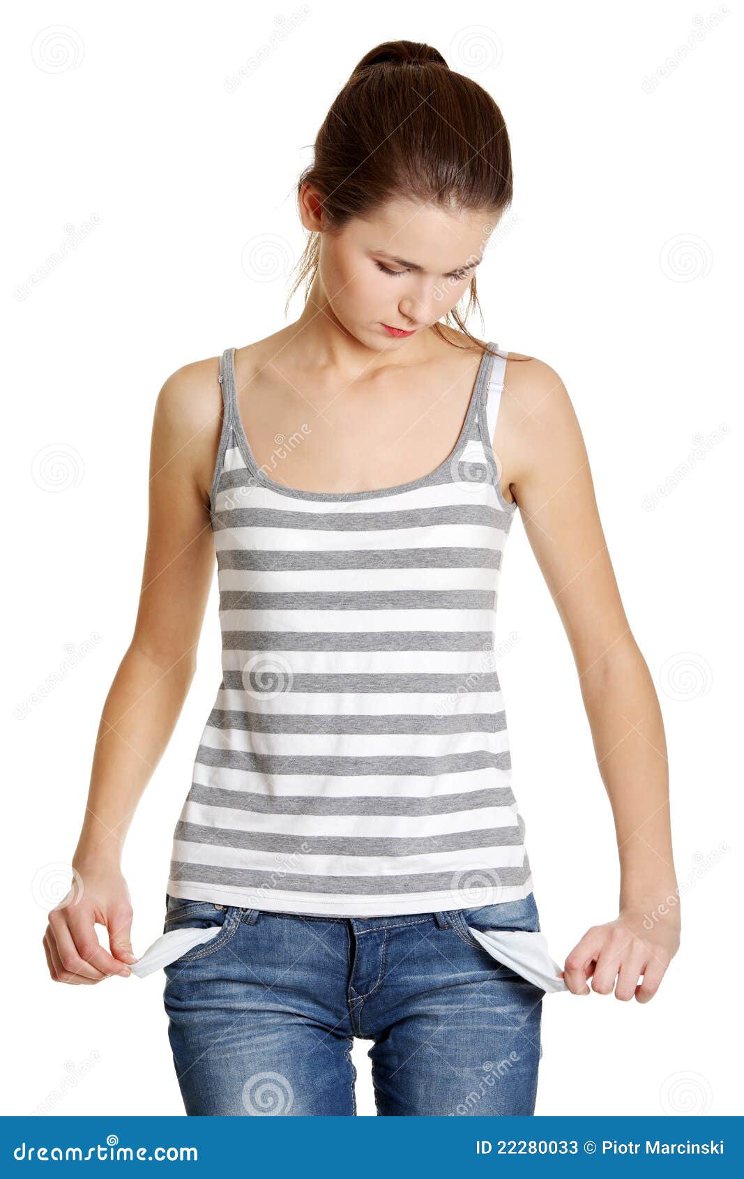 Poor Female Caucasian Teen With Empty Pockets. Royalty-Free Stock ...