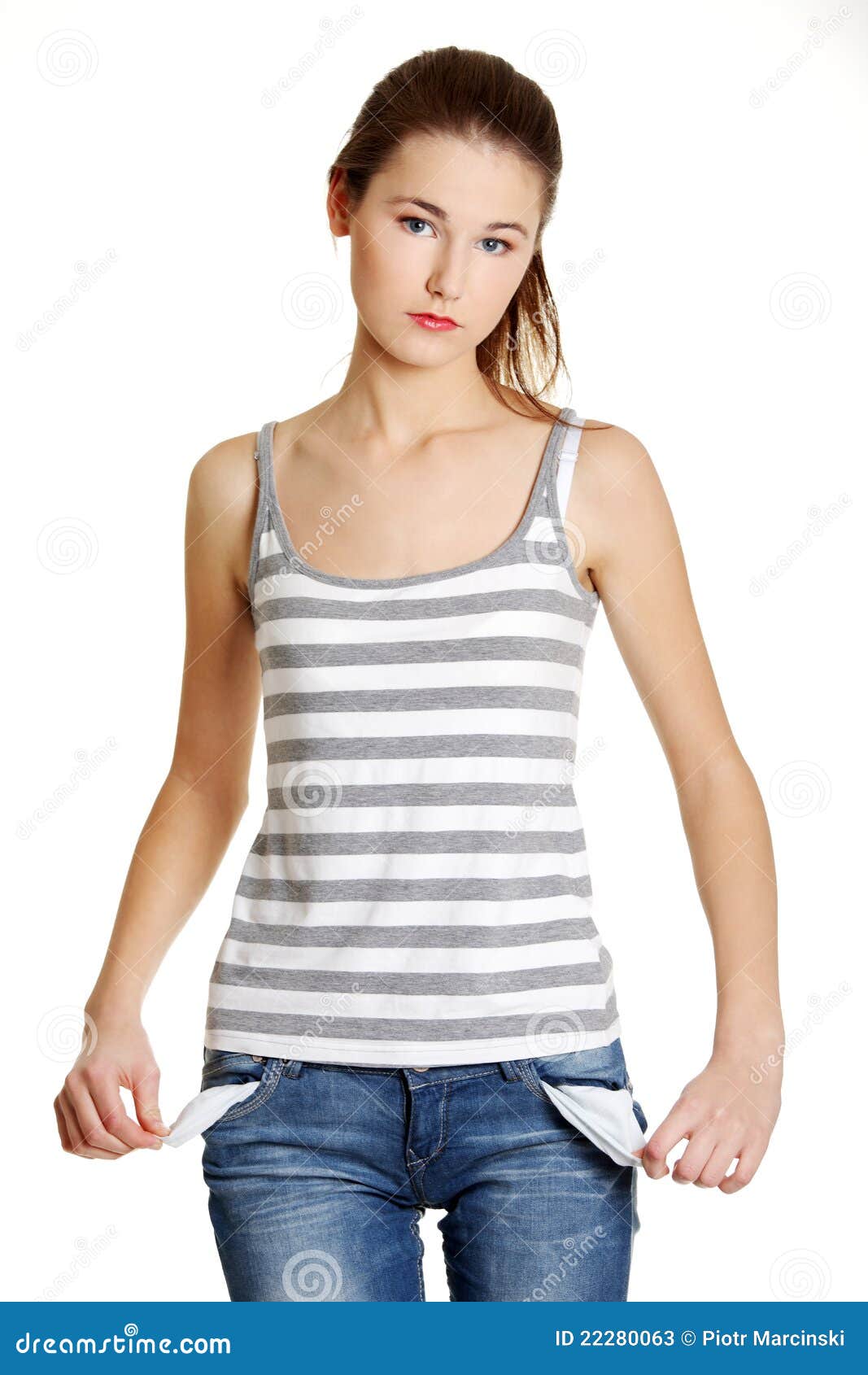 Poor Female Caucasian Teen with Empty Pockets. Stock Image - Image of ...