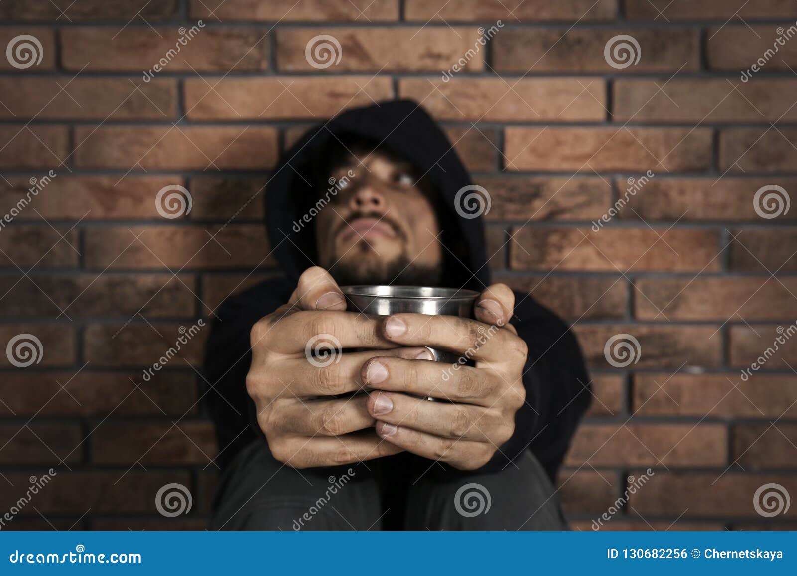 Poor homeless man begging stock photo. Image of money - 130682256
