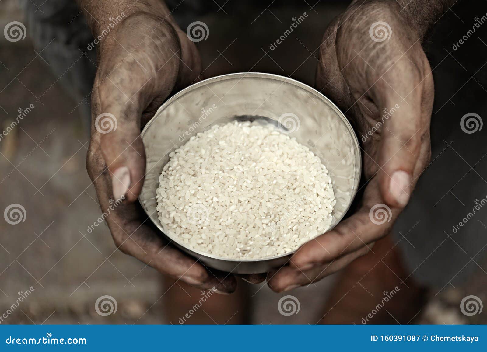 Poor Homeless Man with Bowl of Rice Outdoors Stock Image - Image of ...