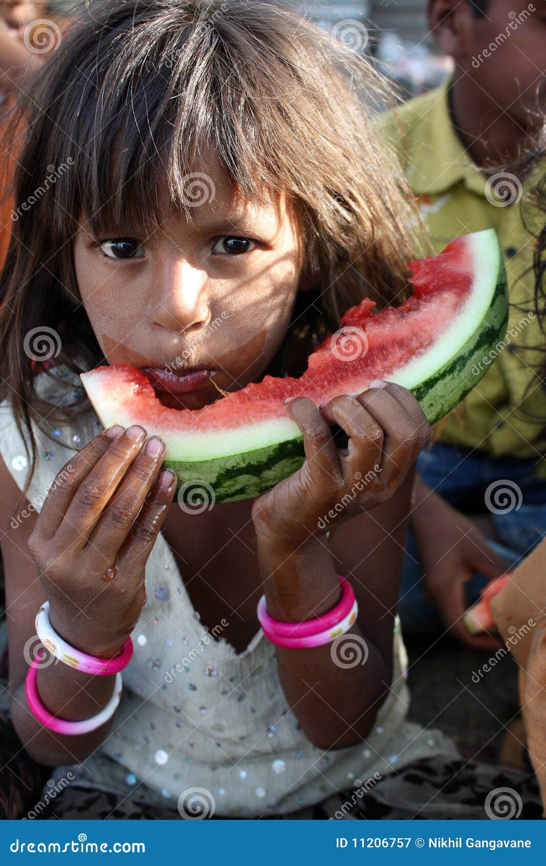 Poor Hungry Indian Girl stock image. Image of kids, melon - 11206757