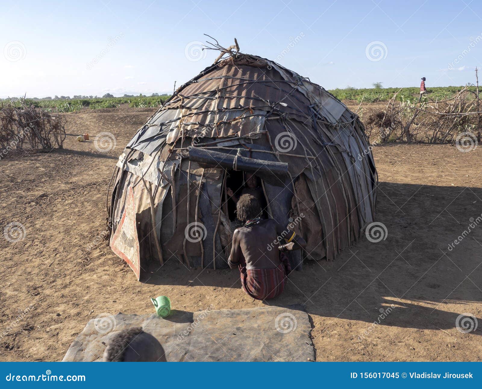 Poor Huts In Dassanech Village, Omo River, Ethiopia Stock Image ...