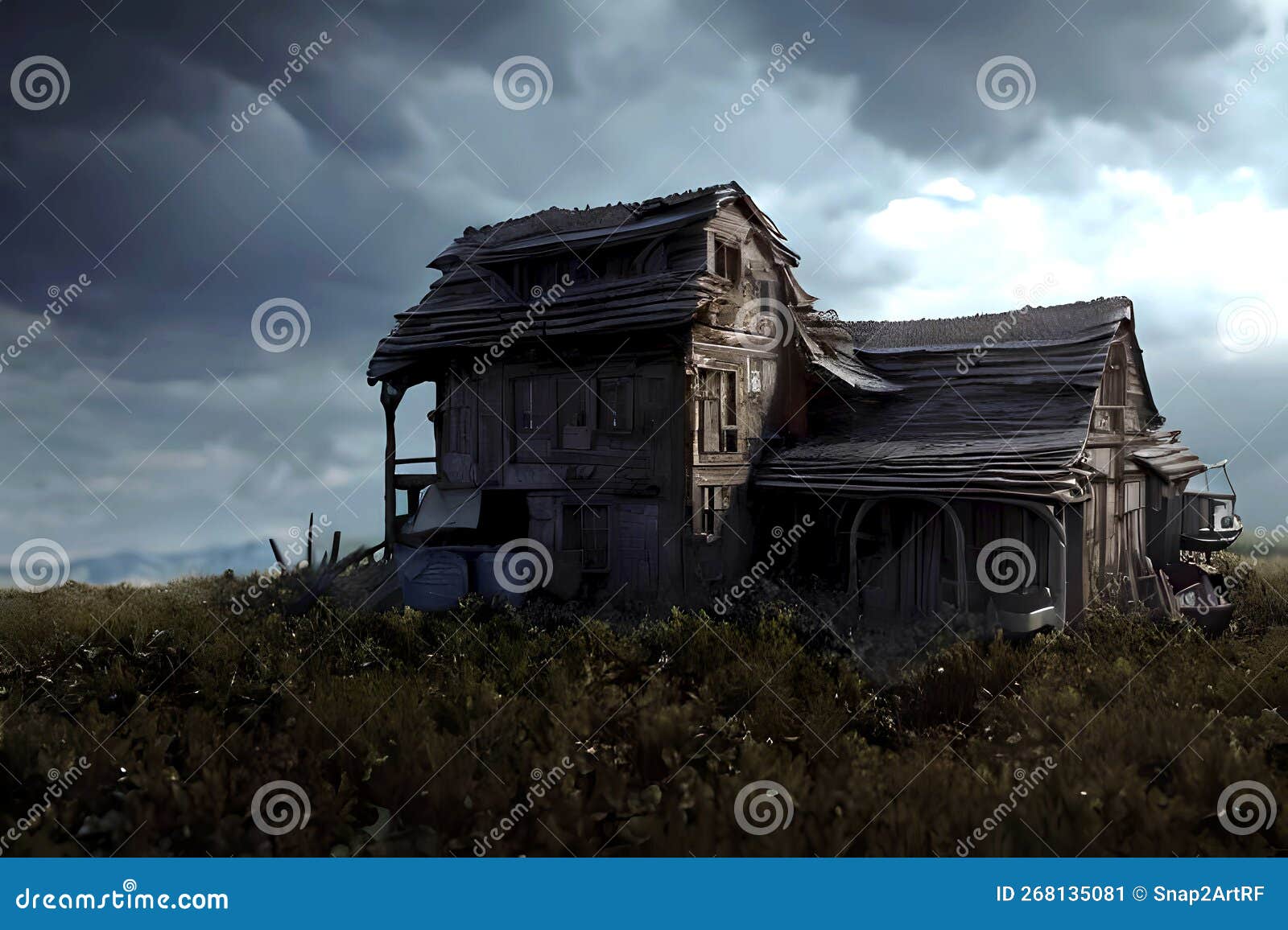 Poor Impoverished Dilapidated Wooden House in Desolate Landscape ...