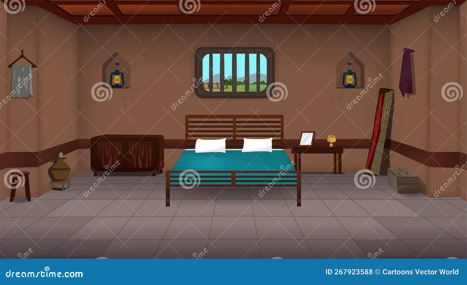 Village Room Inside Cartoon Background Vector, Poor House Room Interior ...
