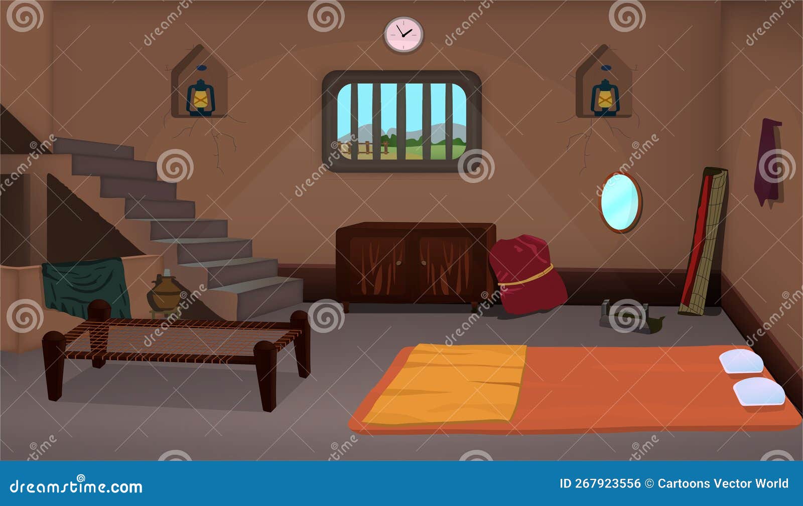 Village Room Inside Cartoon Background Vector, Poor House Room Interior ...
