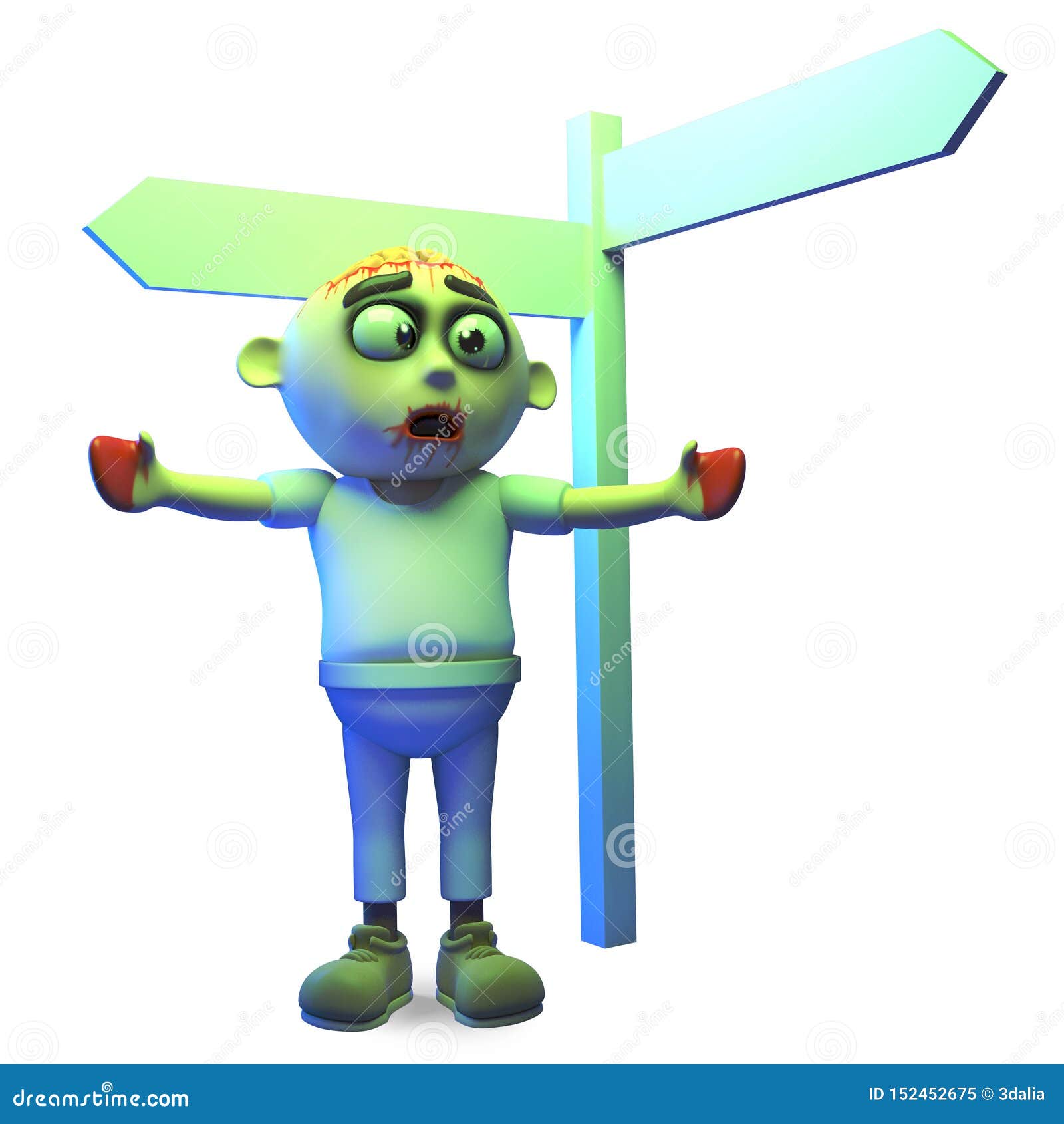 Poor Lost Zombie Monster Can`t Read the Signposts, 3d Illustration ...