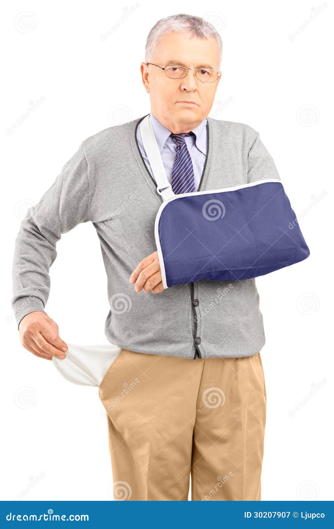 Poor Man with Broken Arm Showing His Empty Pocket Stock Image - Image ...