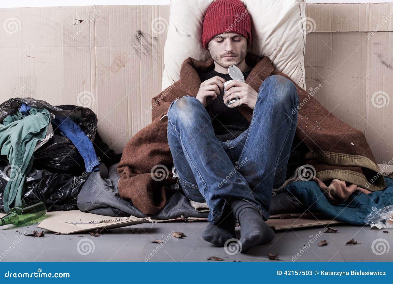 Poor man eating preserve stock image. Image of hungry - 42157503