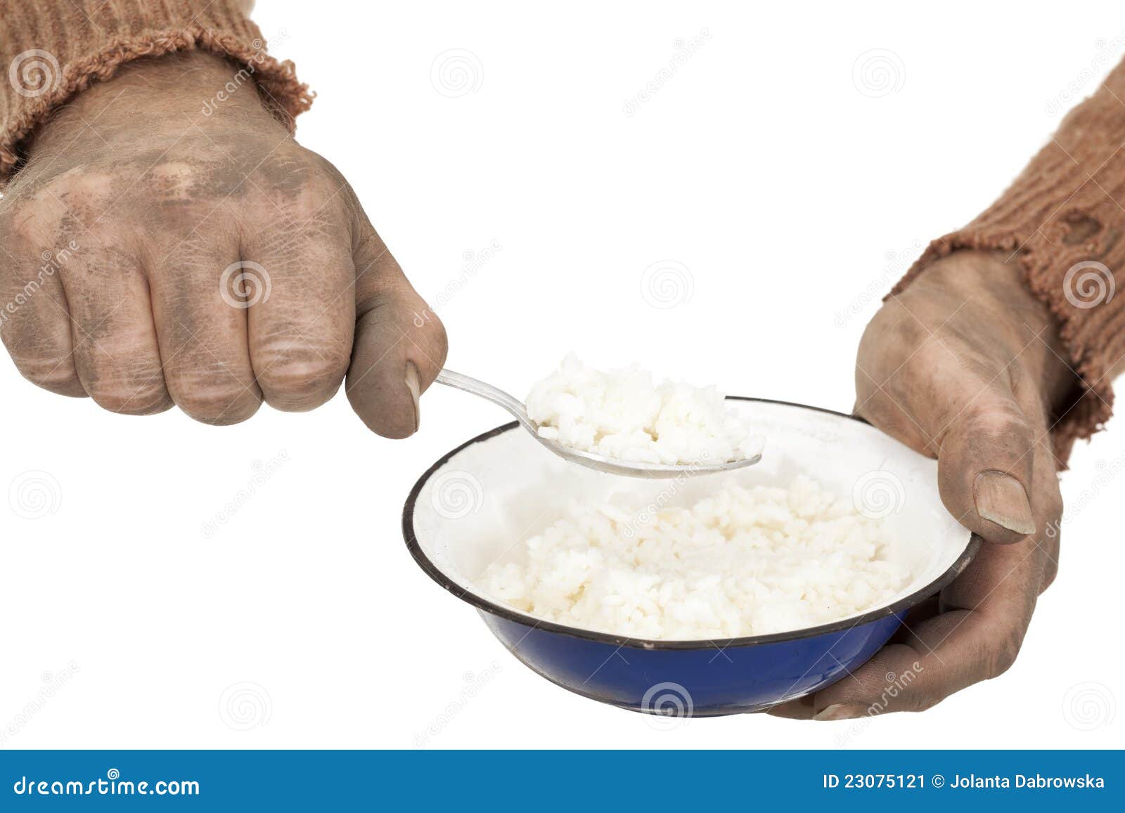 Poor man eats rice stock image. Image of sweater, hand - 23075121
