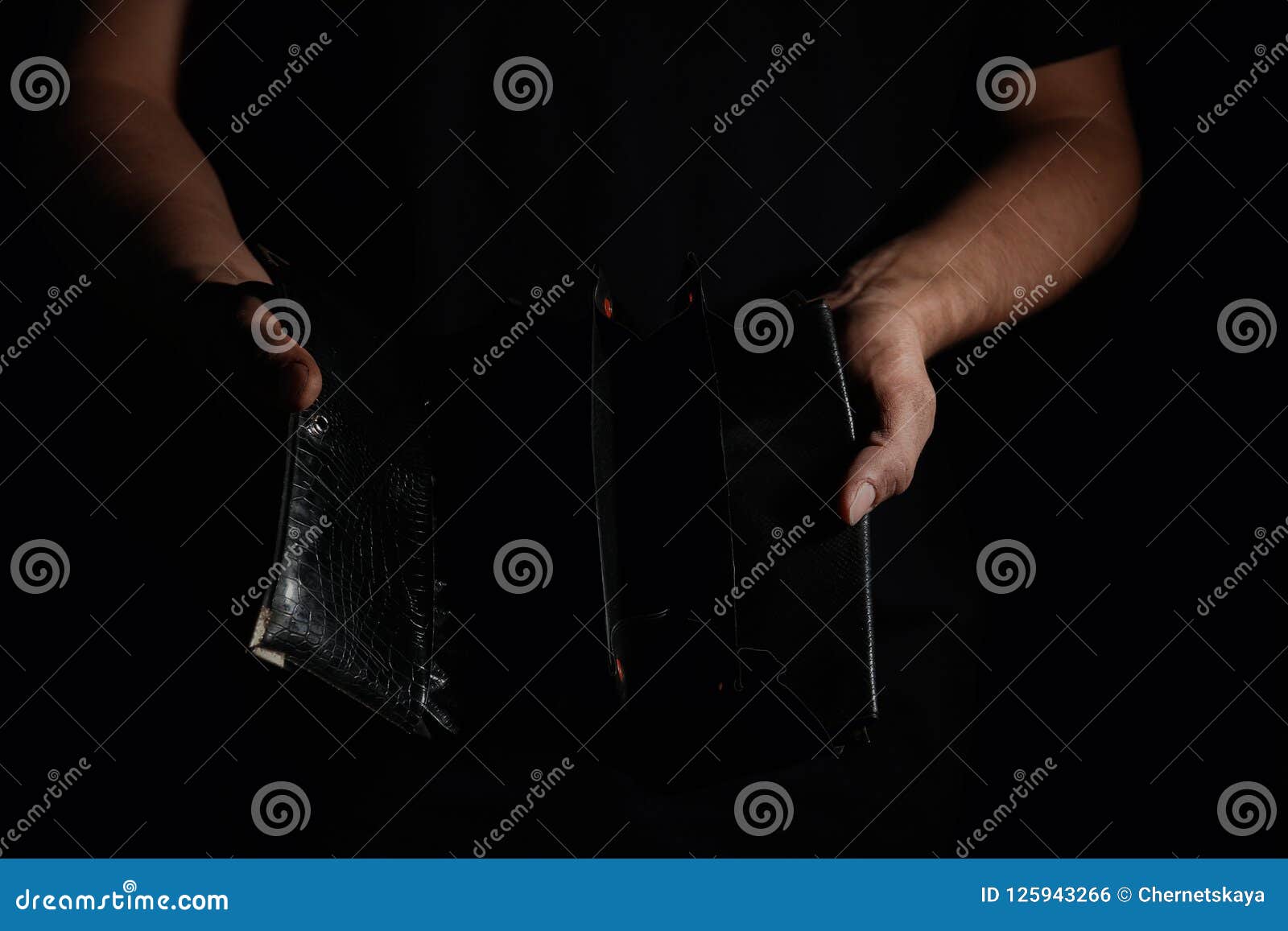 Poor man with empty wallet stock photo. Image of beggar - 125943266