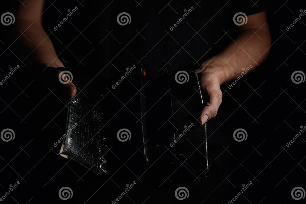 Poor man with empty wallet stock photo. Image of beggar - 125943266