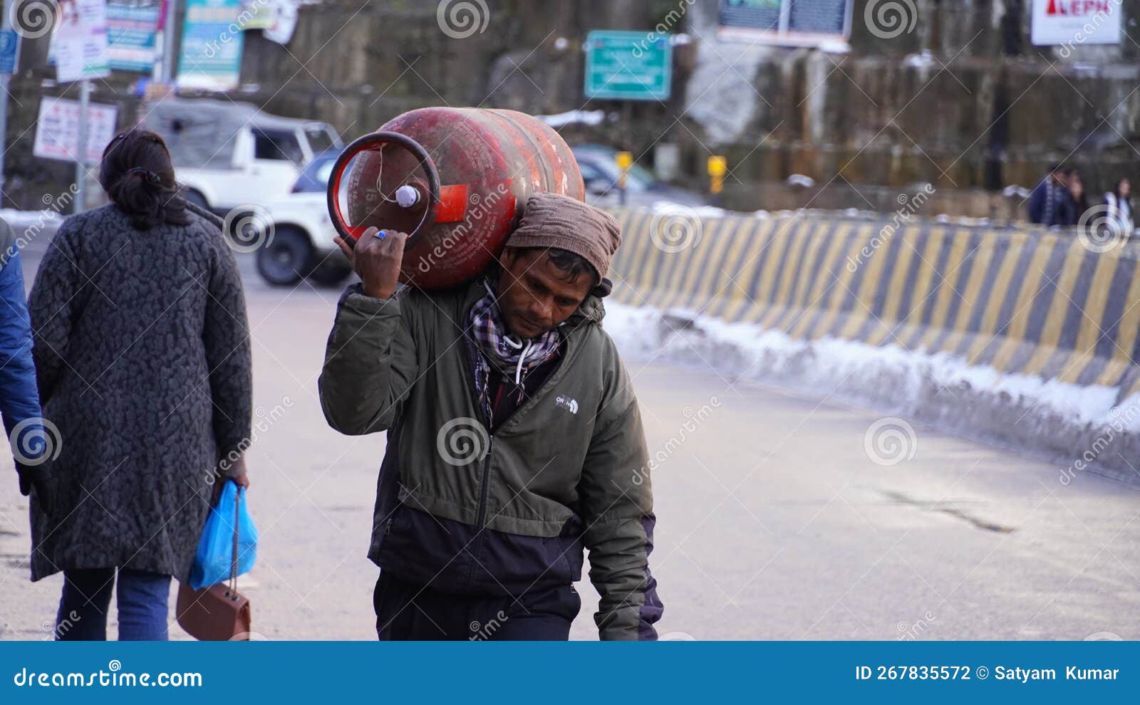 Poor Man with Gas Cylinder and Going Home Image Editorial Photography ...