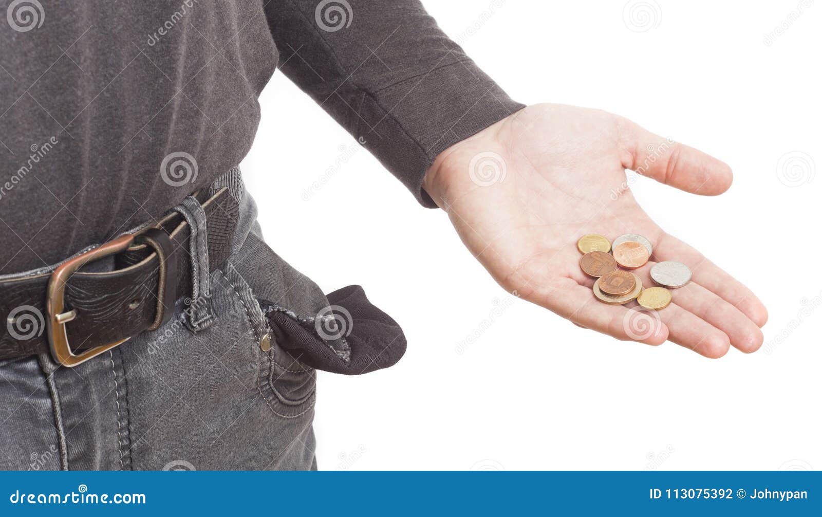 Poor Man Hand Holding Coins Stock Photo - Image of coin, male: 113075392