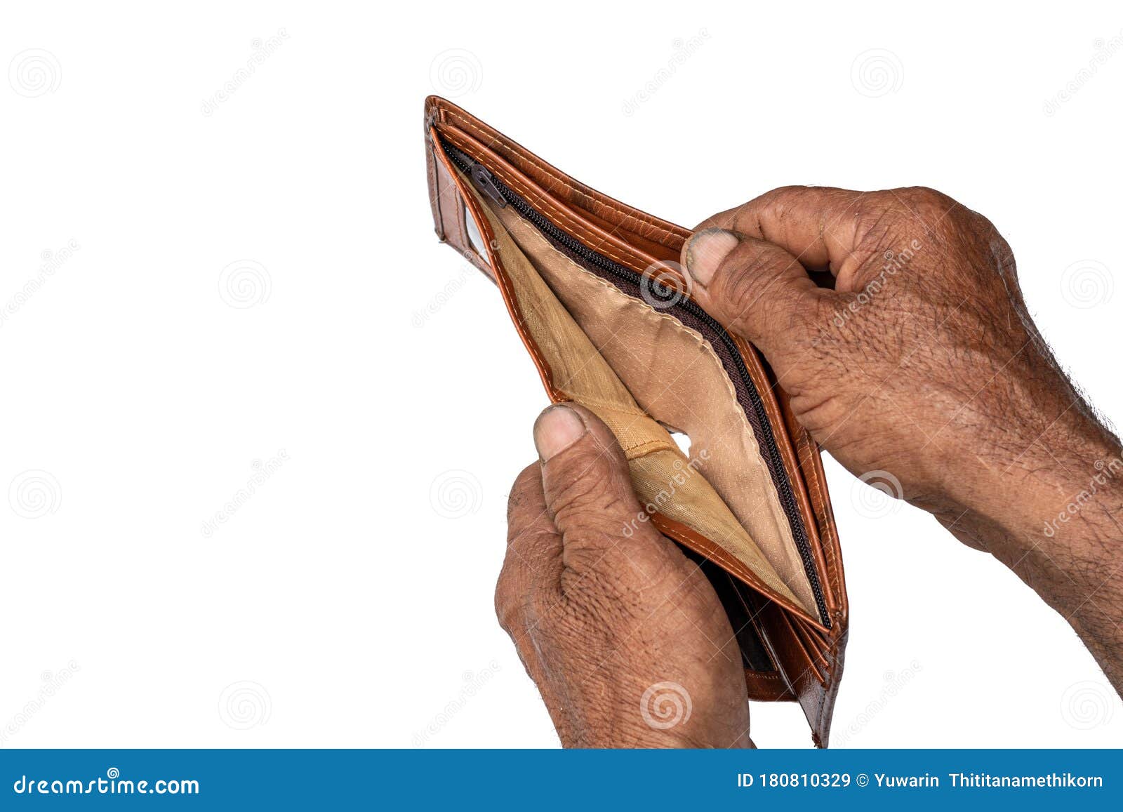 Poor Man Hand Open an Empty Wallet on White Background. - Inequality ...