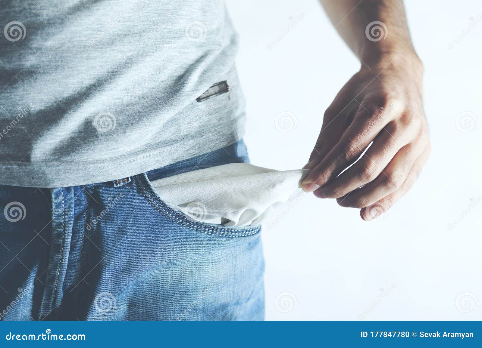 Poor Man in Jeans with Empty Pocket Stock Photo - Image of idea, casual ...