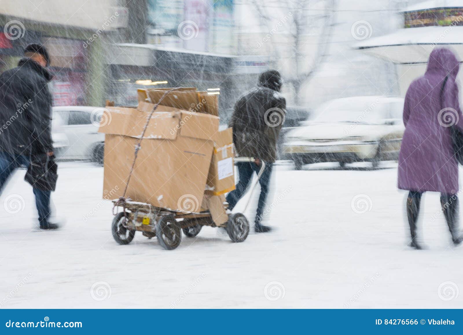 Poor Man Pulling a Cart with Cardboard Stock Photo - Image of package ...