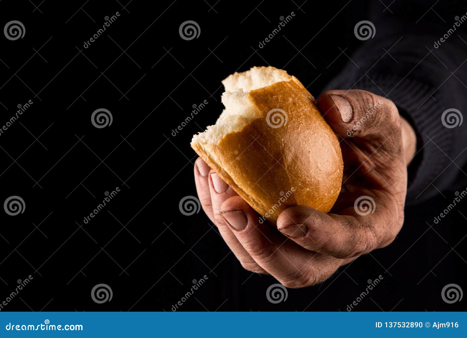Poor Man Sharing Bread, Helping Hand Concept. Aged Photo Amber Royalty ...