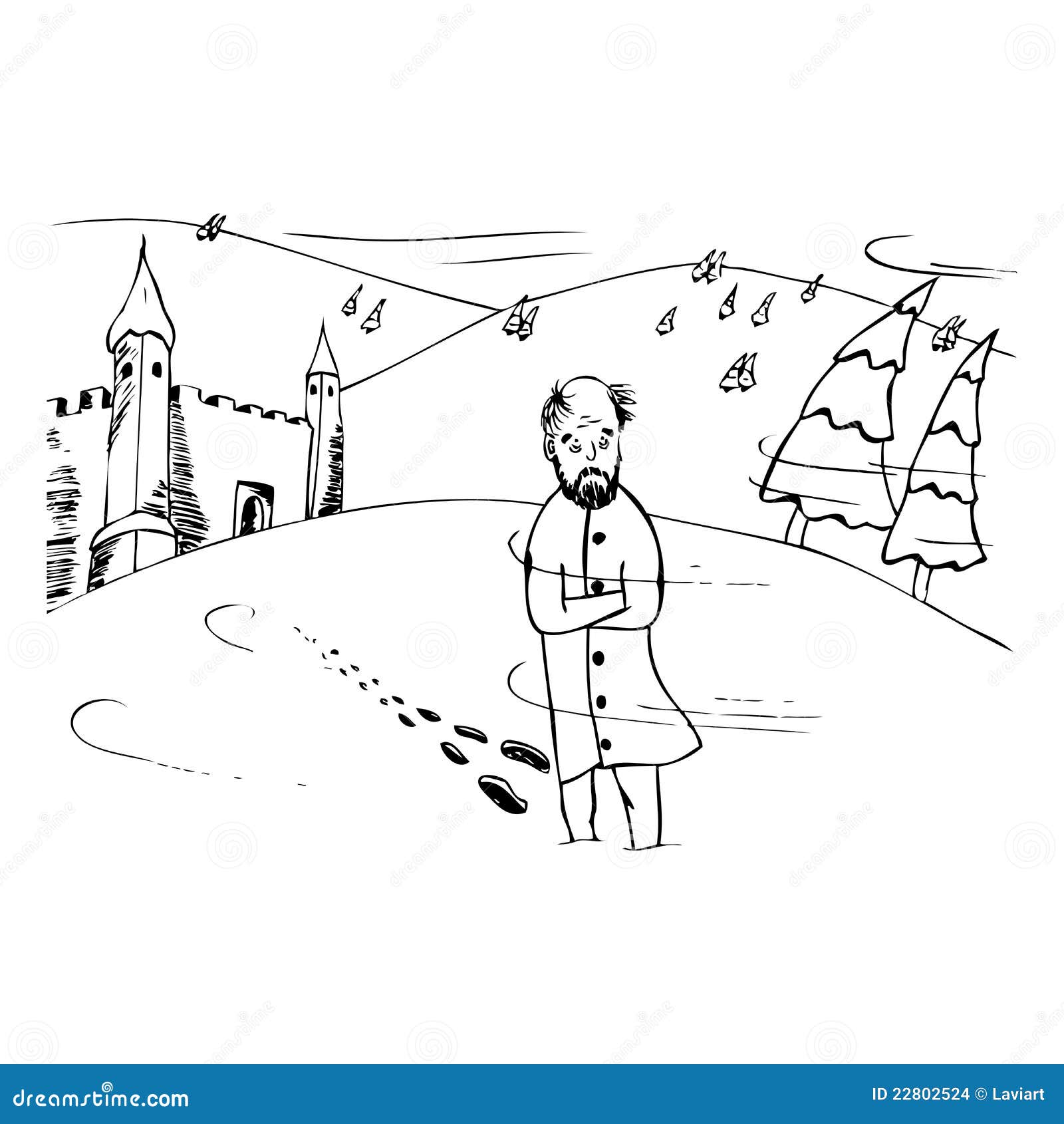 A Poor Man Walking in the Snow Stock Illustration - Illustration of ...