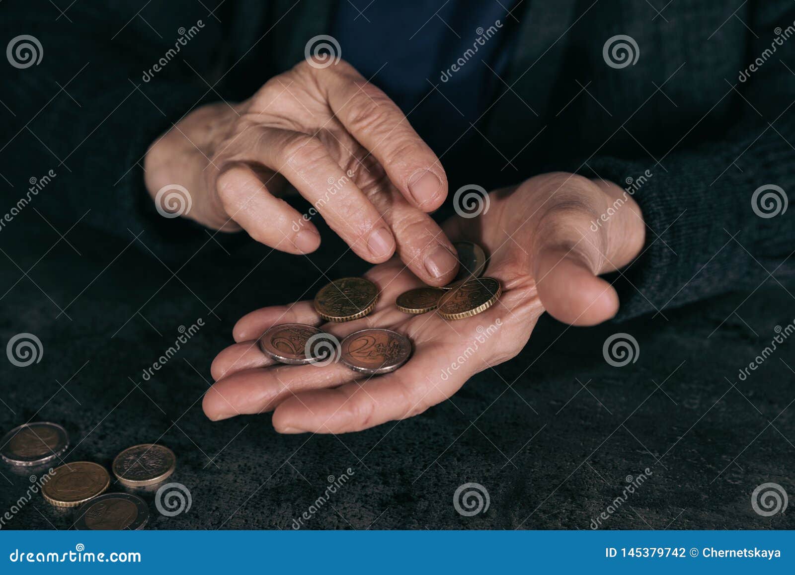 Poor Mature Woman Counting Coins at Table Stock Photo - Image of ...