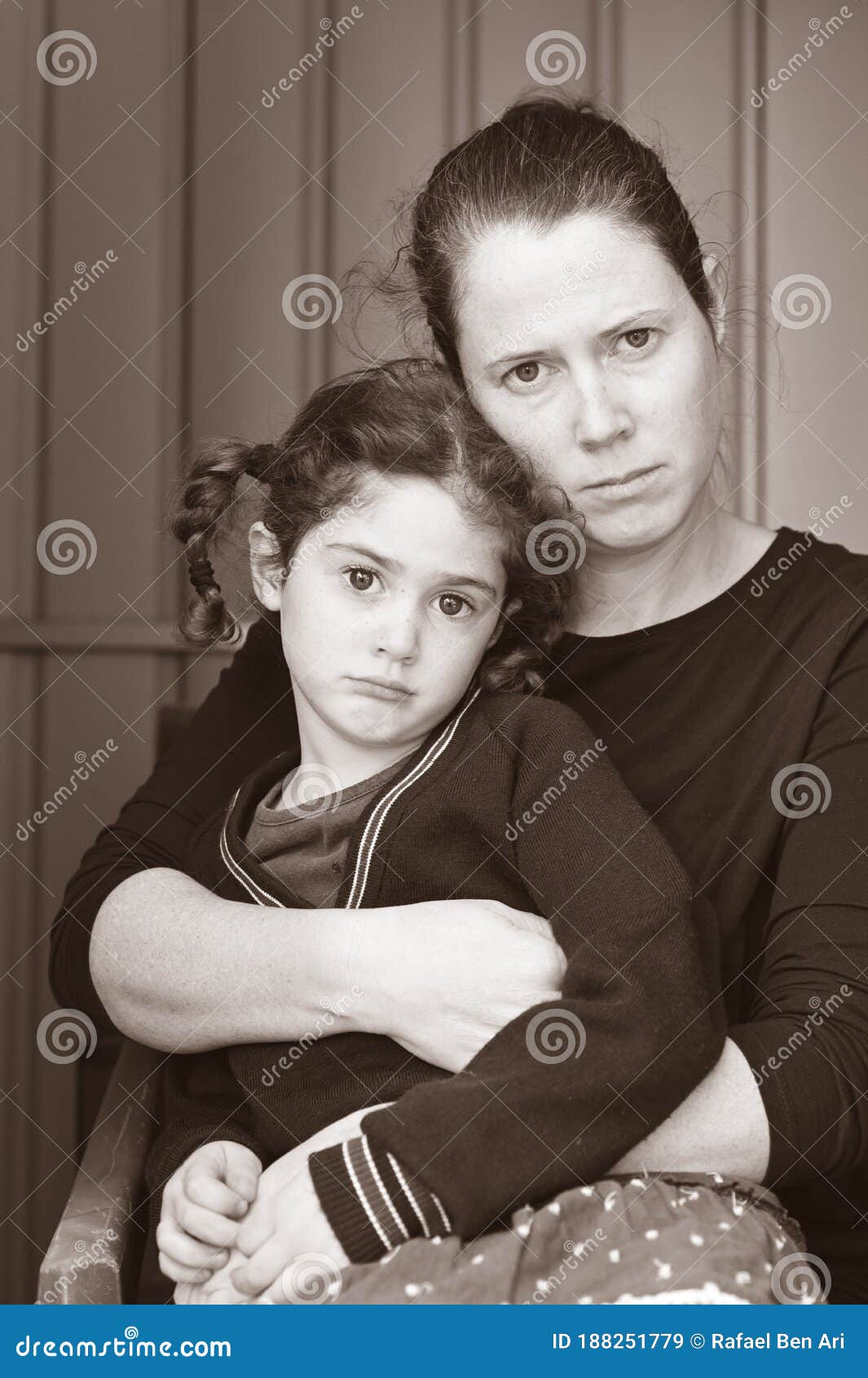 Poor Mother and Daughter Isolated on Black Background Stock Image ...