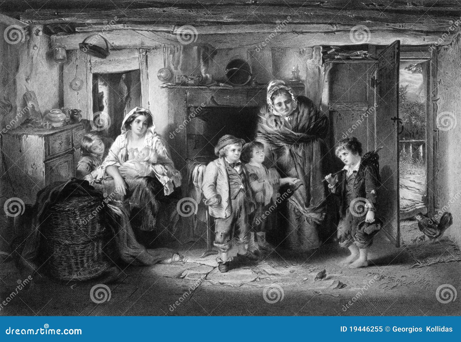Poor Orphan Boy Begs at Cottage Door Editorial Image - Illustration of ...