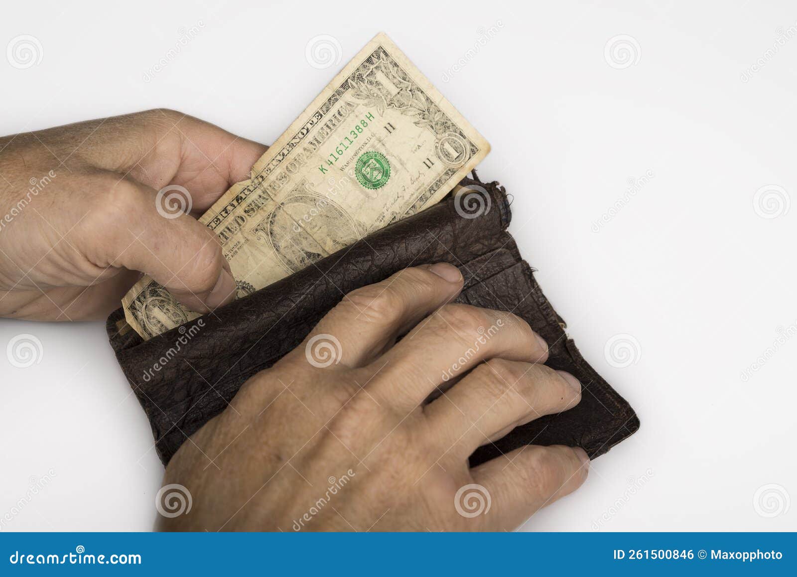 Poor Pensioner Torn Wallet with One Dollar Stock Photo - Image of ...