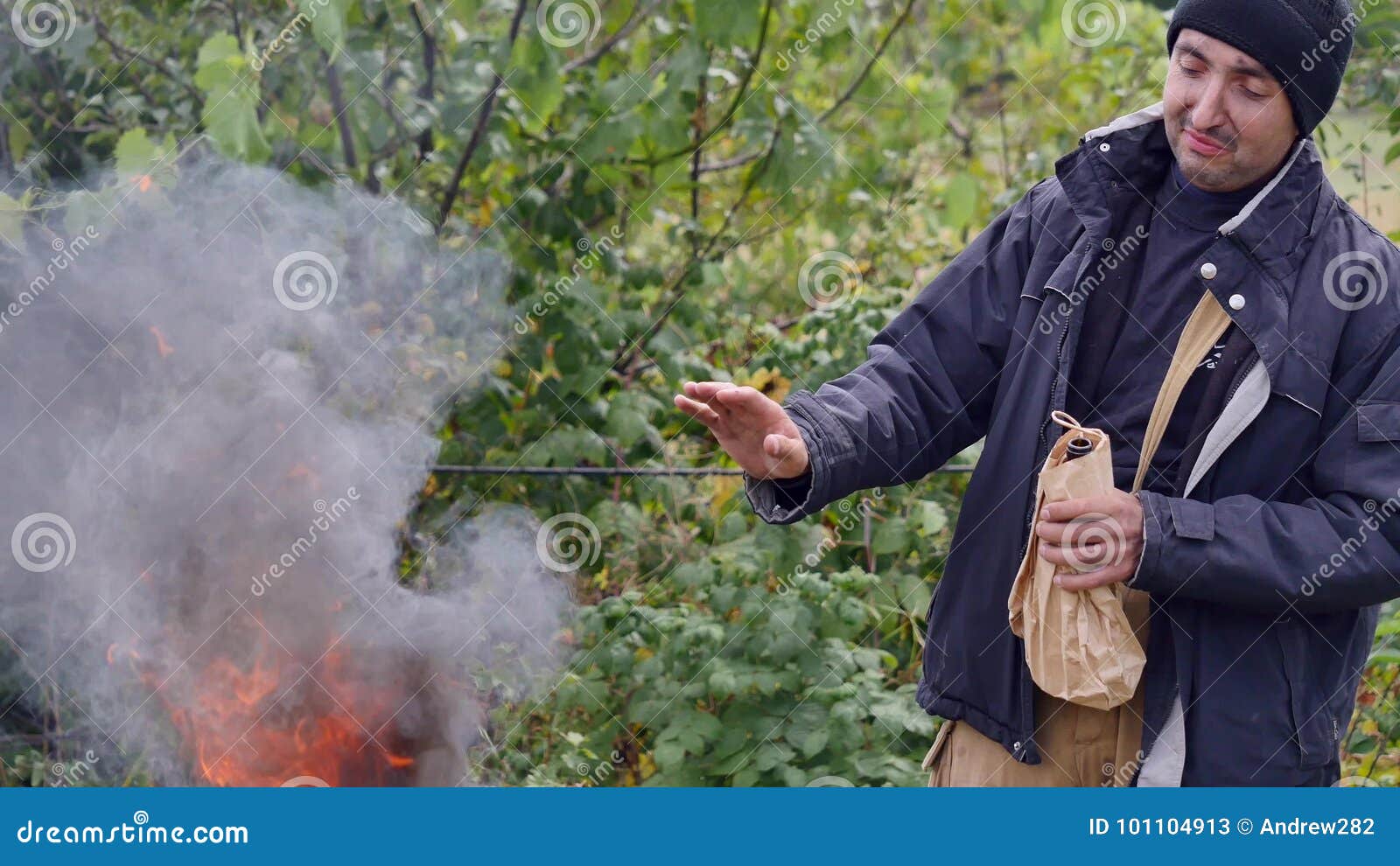 Poor People Warming Near Fire Trash Barrel and Drink Vodka Stock Image ...