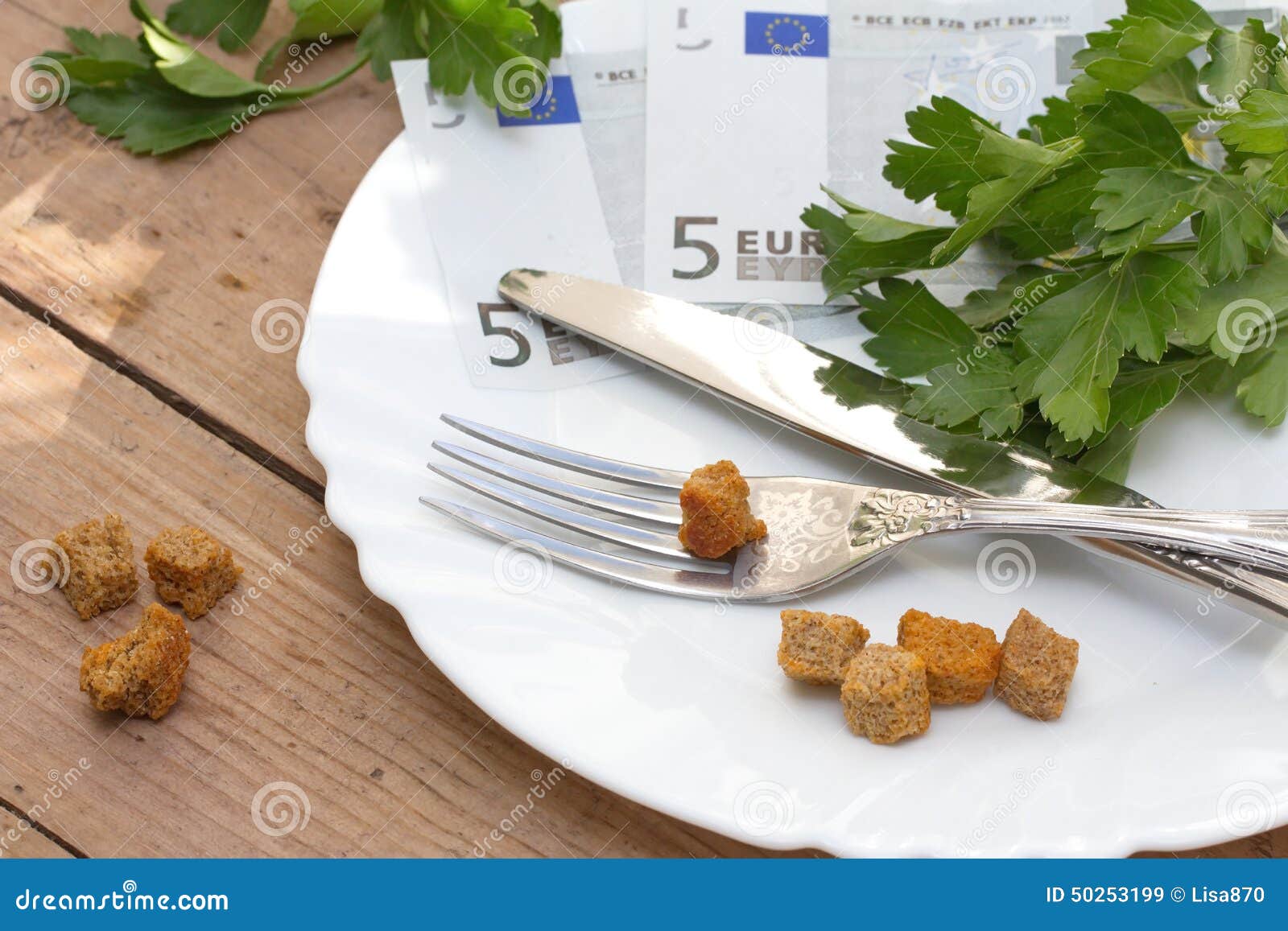 Poor portion of food stock image. Image of herb, banknote - 50253199