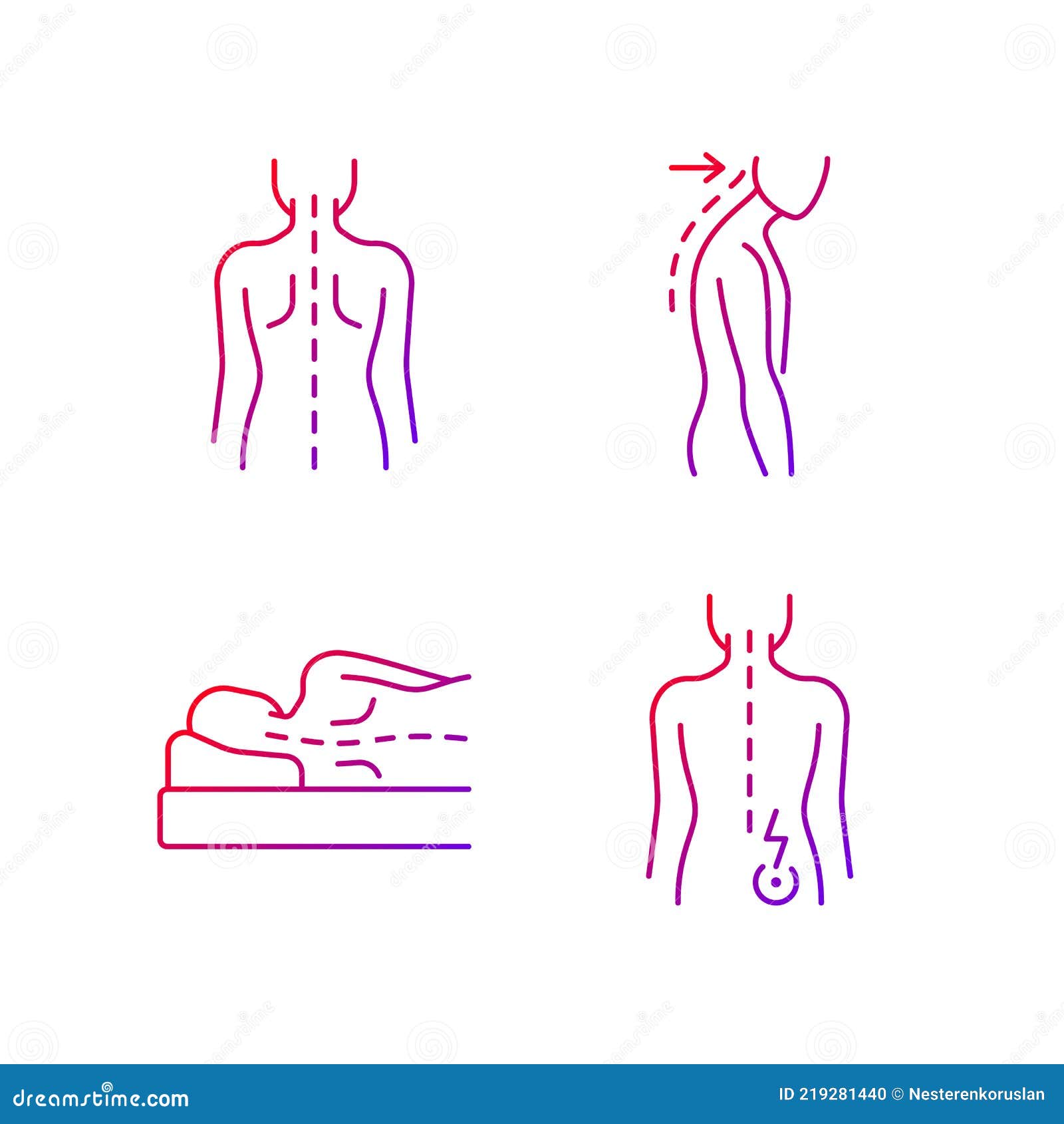 Bad Posture Problems Icons Set Cartoon Vector | CartoonDealer.com ...