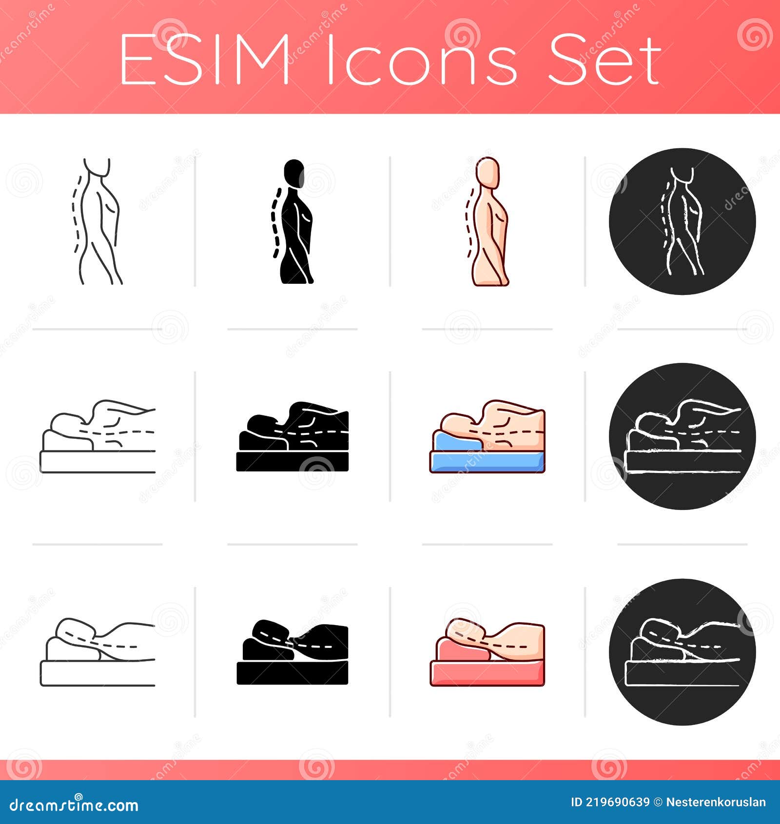 Poor Posture Problems Icons Set Stock Vector - Illustration of lying ...