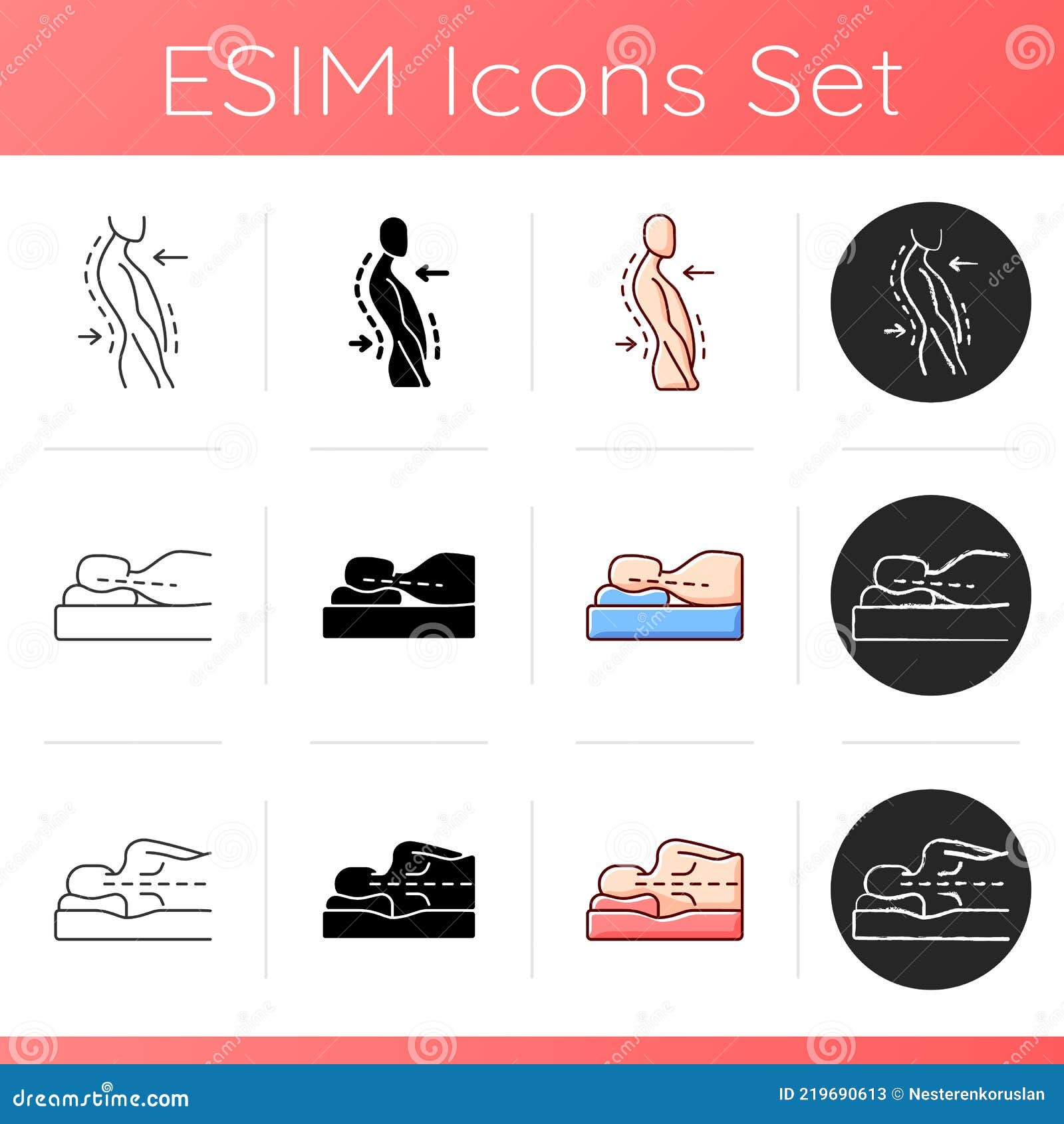 Bad Posture Problems Icons Set Cartoon Vector | CartoonDealer.com ...