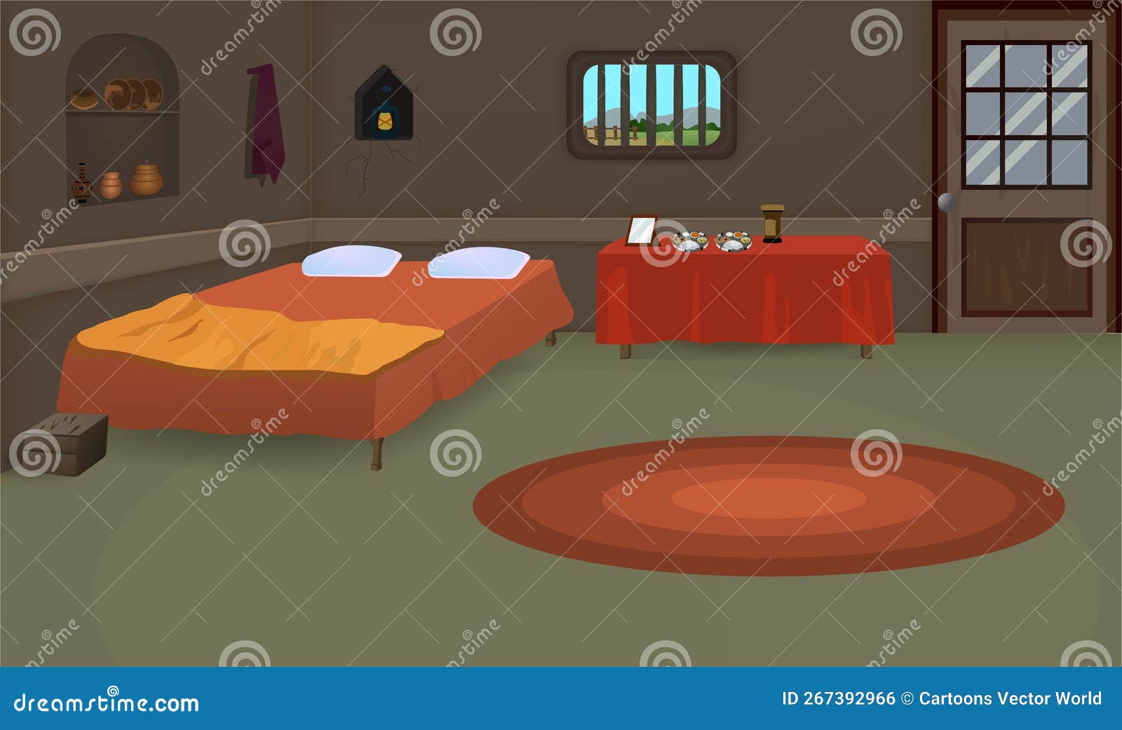 Village Room Inside Cartoon Background Vector Artwork Poor Room ...