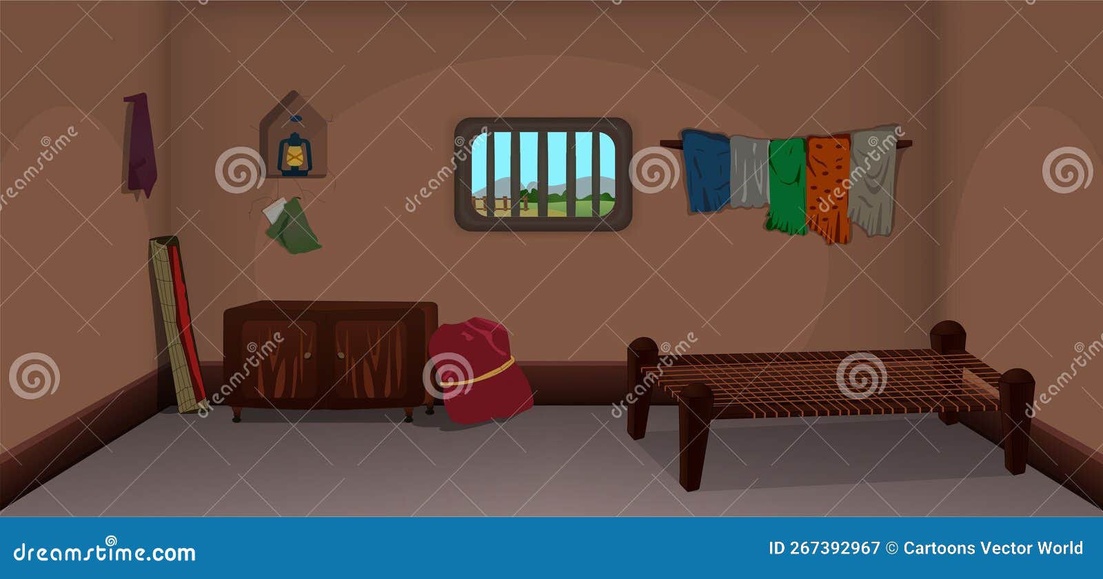 Village Room Inside Cartoon Background Vector, Poor House Room Interior ...