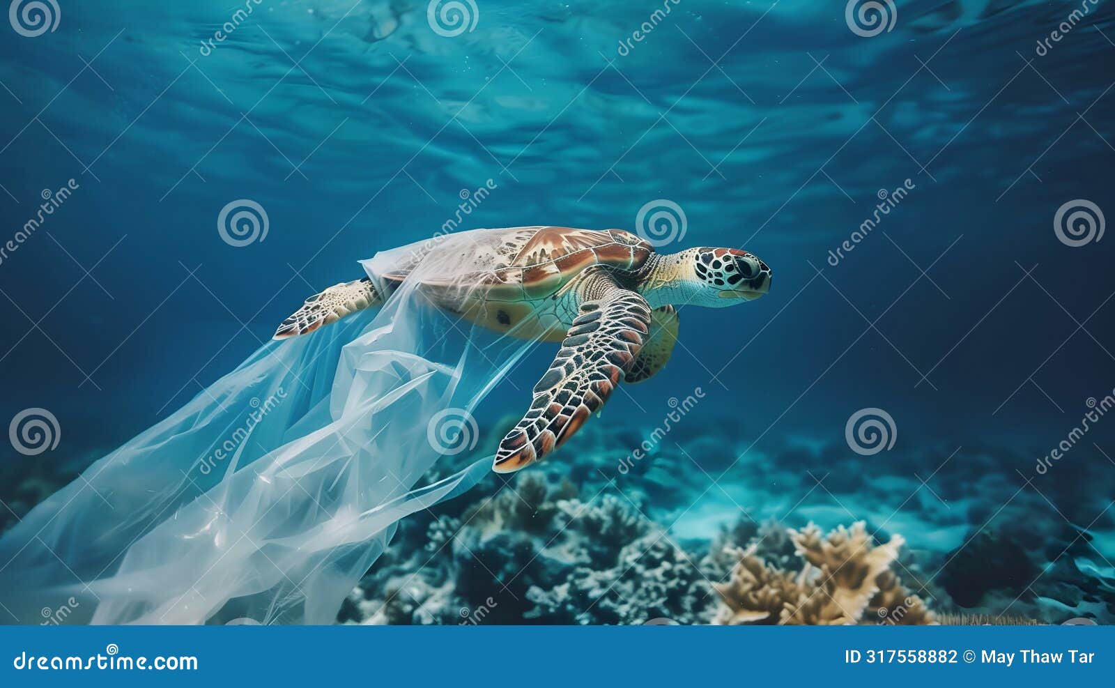 Poor Sea Turtle Wrapped in the Plastic Bag Stock Illustration ...